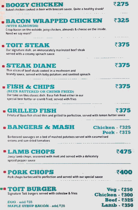 Menu of Toit, Indiranagar, East Bengaluru