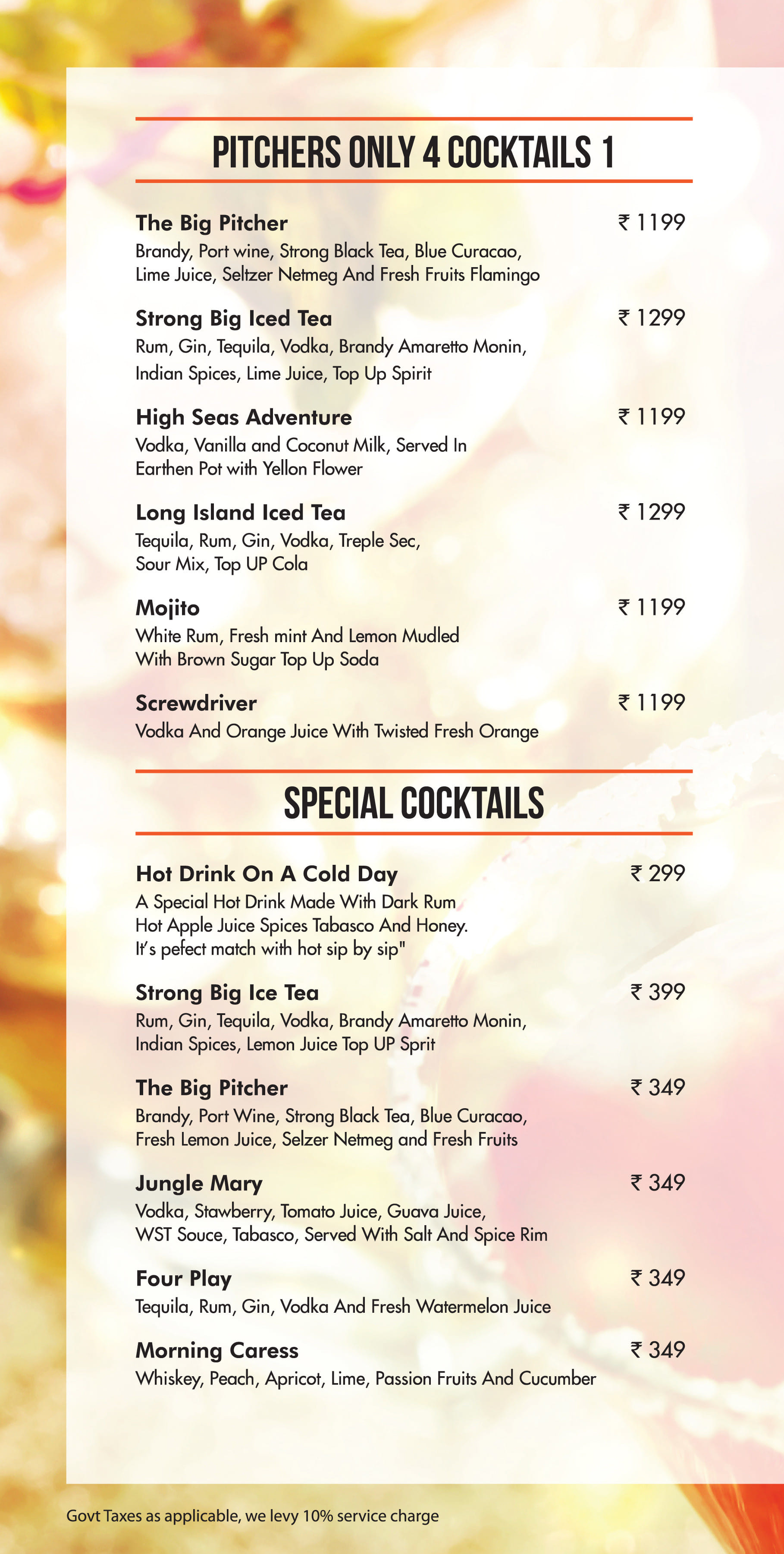 Menu of Big Pitcher, Old Airport Road, East Bengaluru