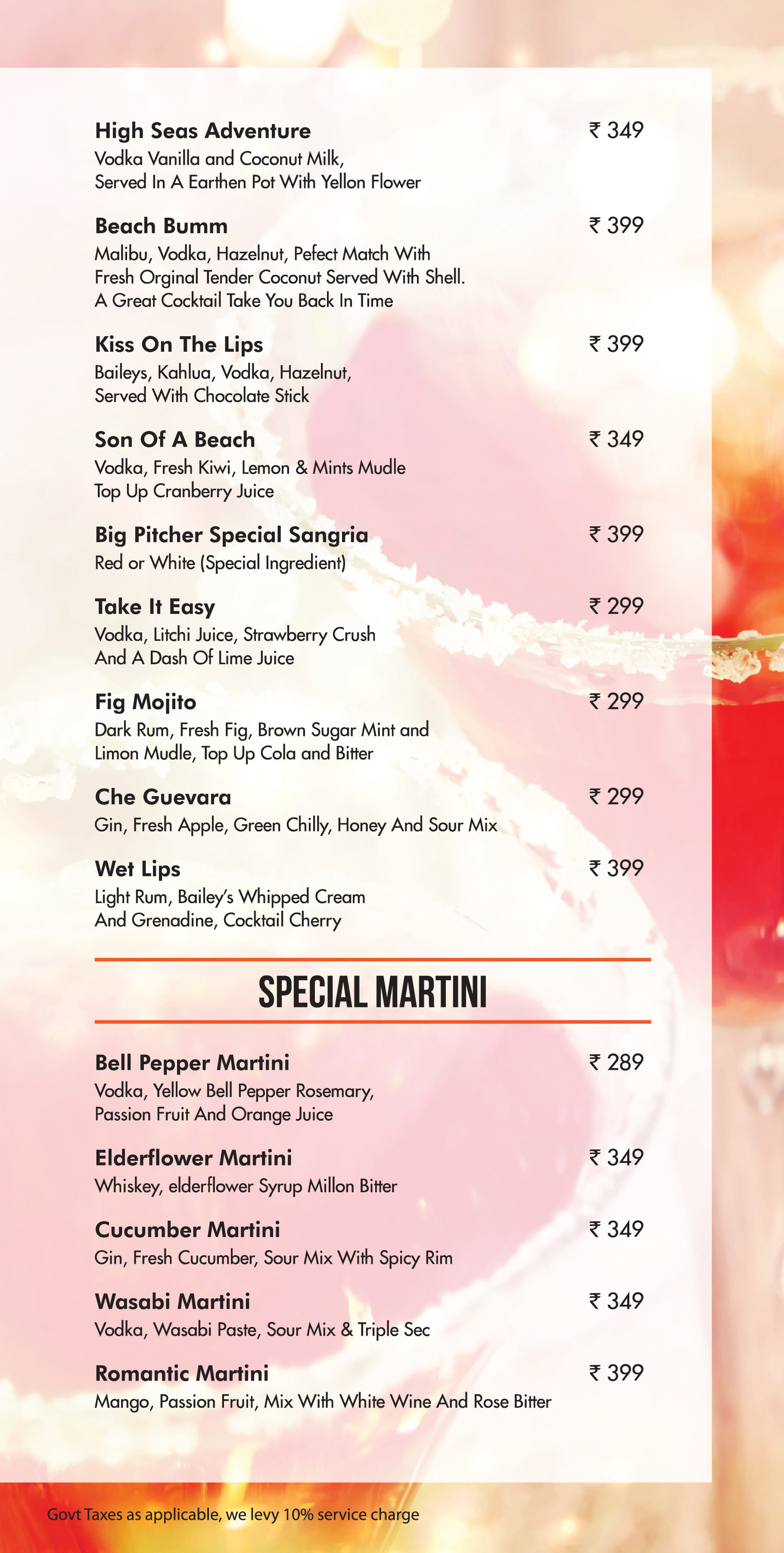 Menu of Big Pitcher, Old Airport Road, East Bengaluru
