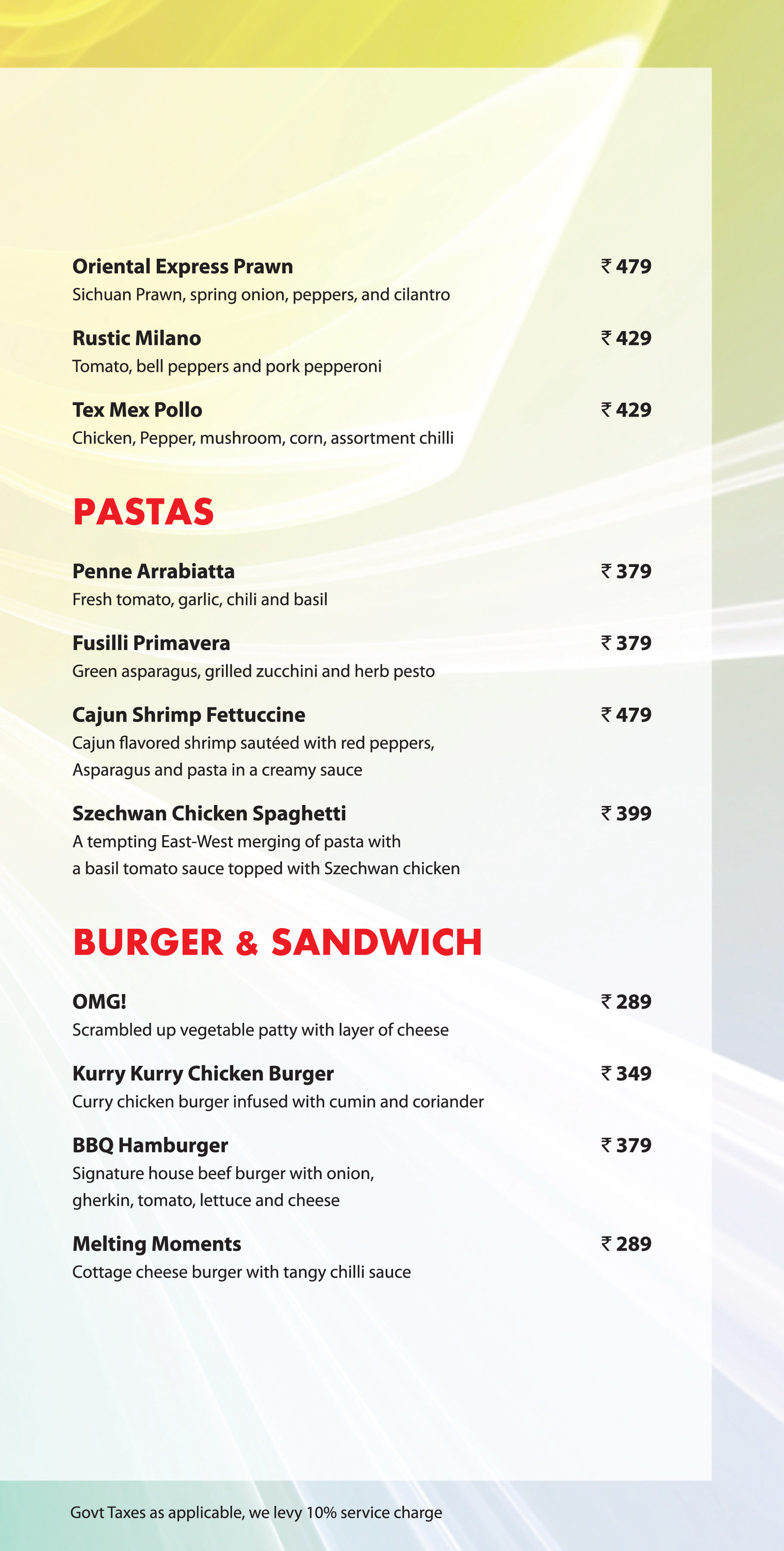 Menu of Big Pitcher, Old Airport Road, East Bengaluru