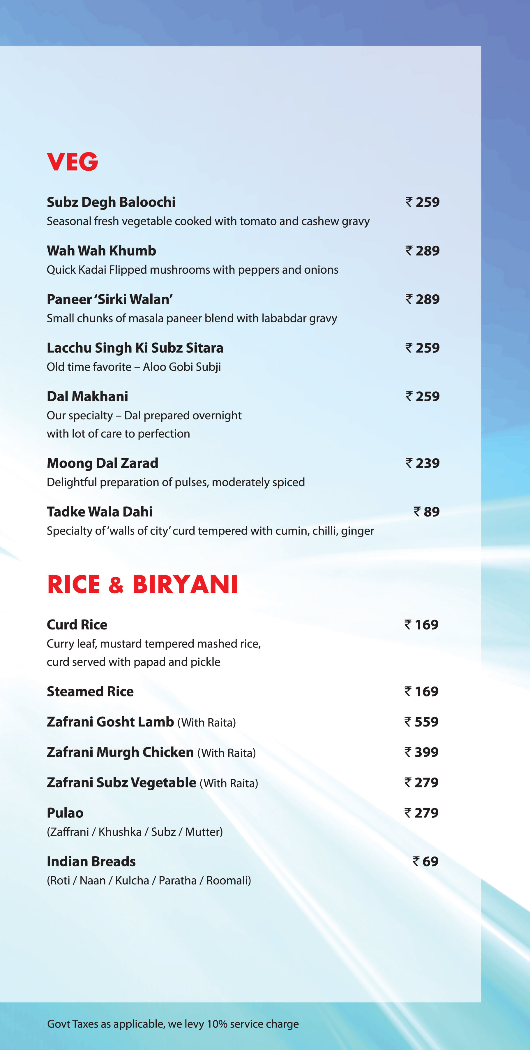 Menu of Big Pitcher, Old Airport Road, East Bengaluru