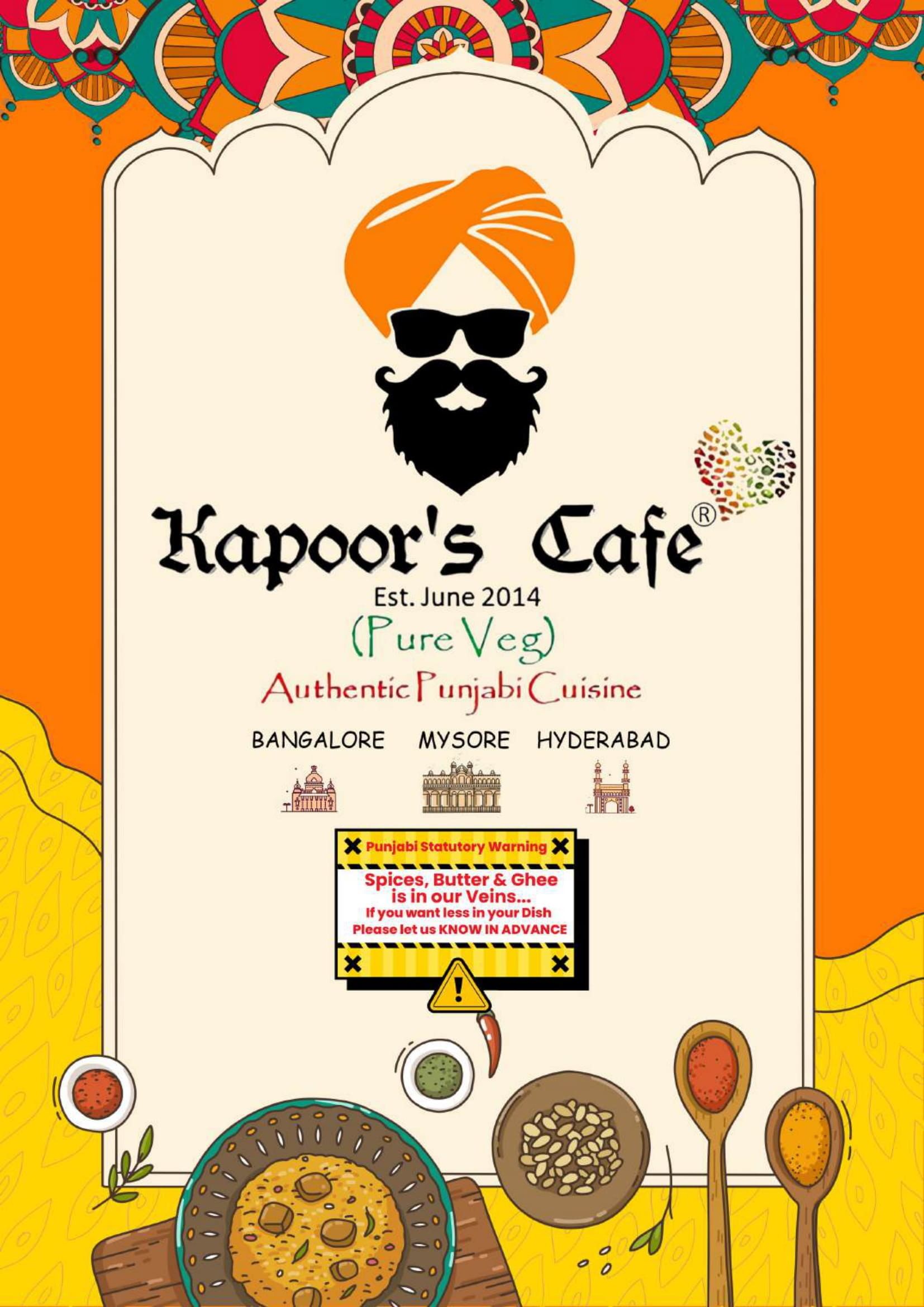 Menu of Kapoor's Cafe, Kadugodi, Whitefield, East Bengaluru