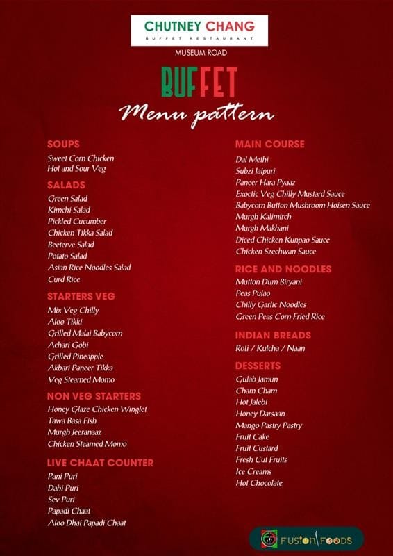 Menu of Chutney Chang, Church Street, Central Bengaluru