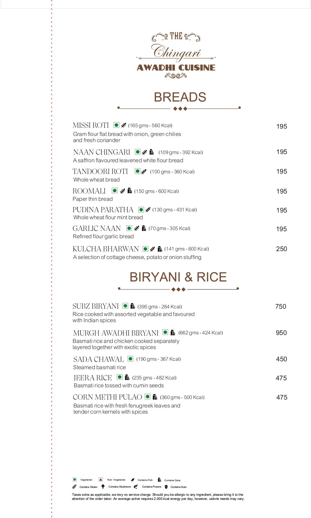Menu of Chingari , Sheraton Grand Pune Bund Garden Hotel, Pune