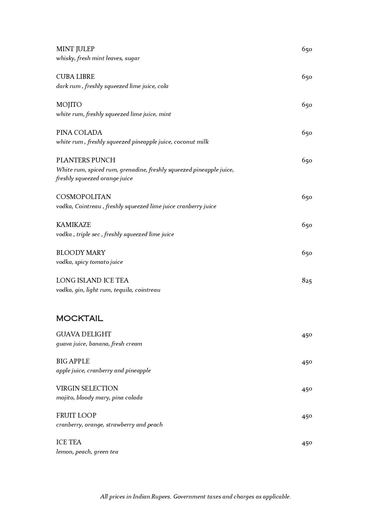 Menu of Chingari , Sheraton Grand Pune Bund Garden Hotel, Pune
