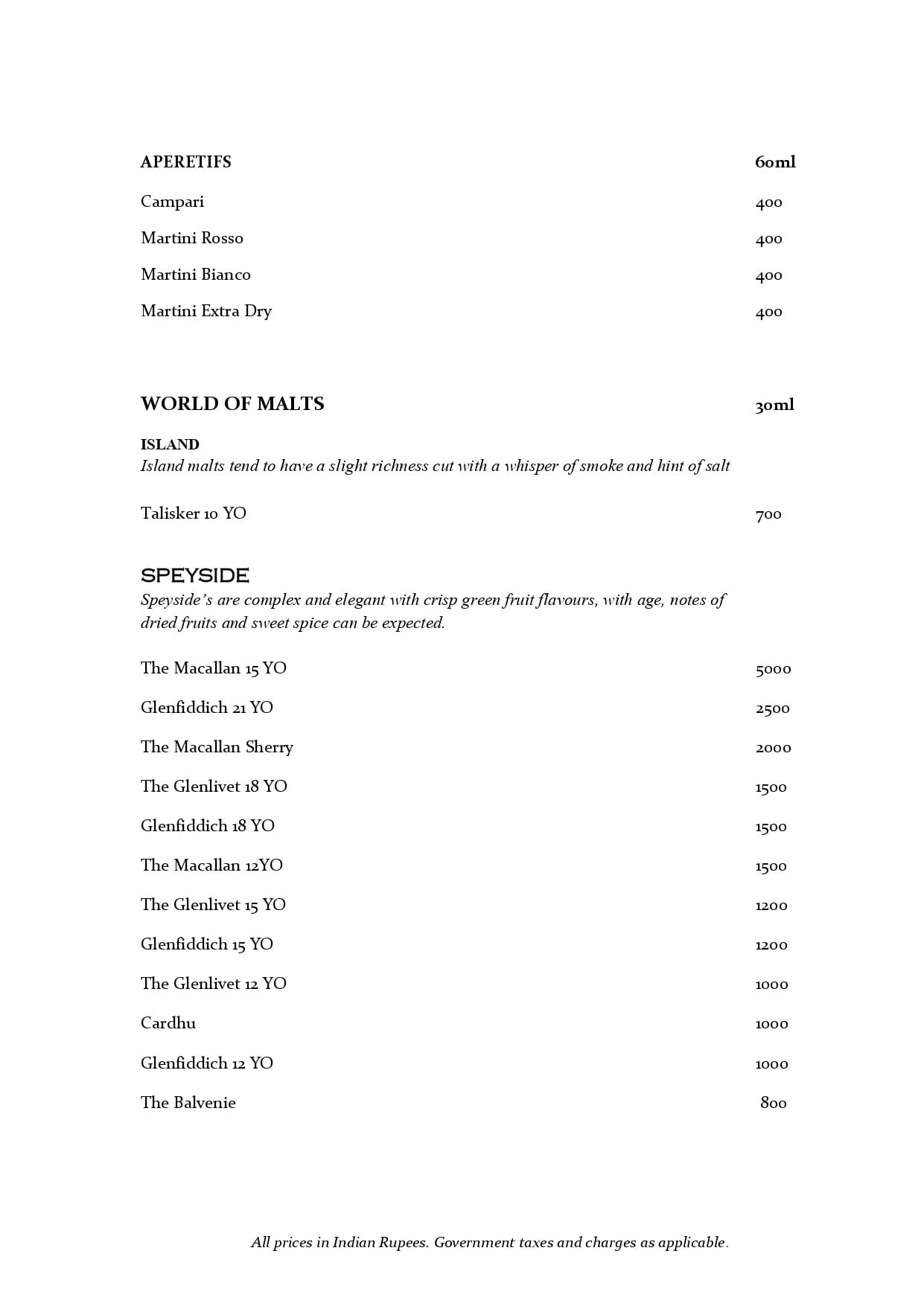 Menu of Chingari , Sheraton Grand Pune Bund Garden Hotel, Pune