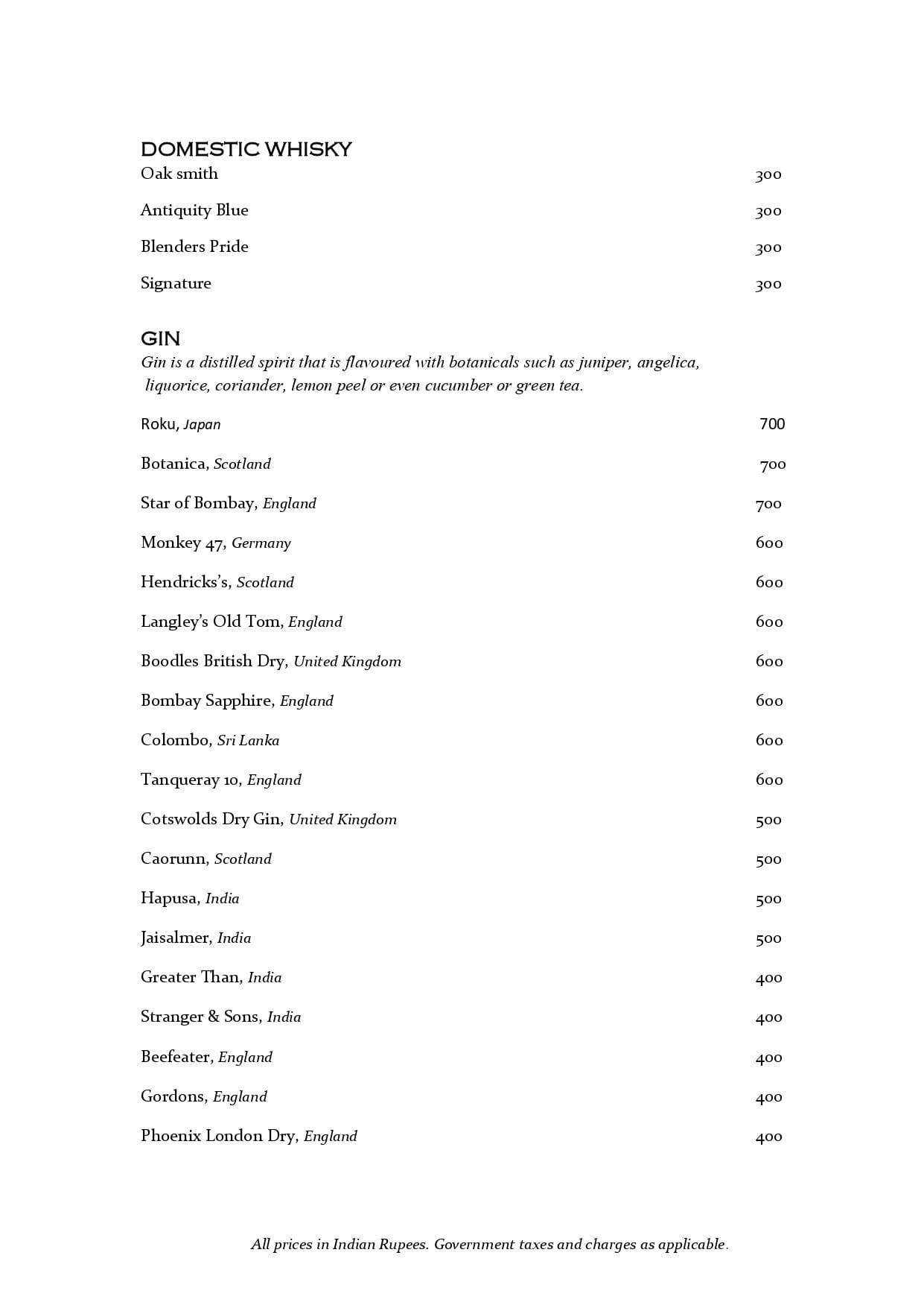 Menu of Chingari , Sheraton Grand Pune Bund Garden Hotel, Pune