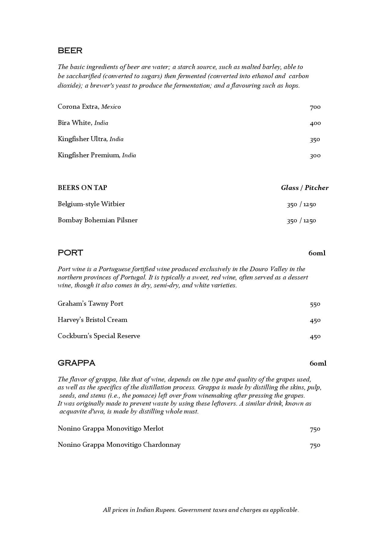 Menu of Chingari , Sheraton Grand Pune Bund Garden Hotel, Pune