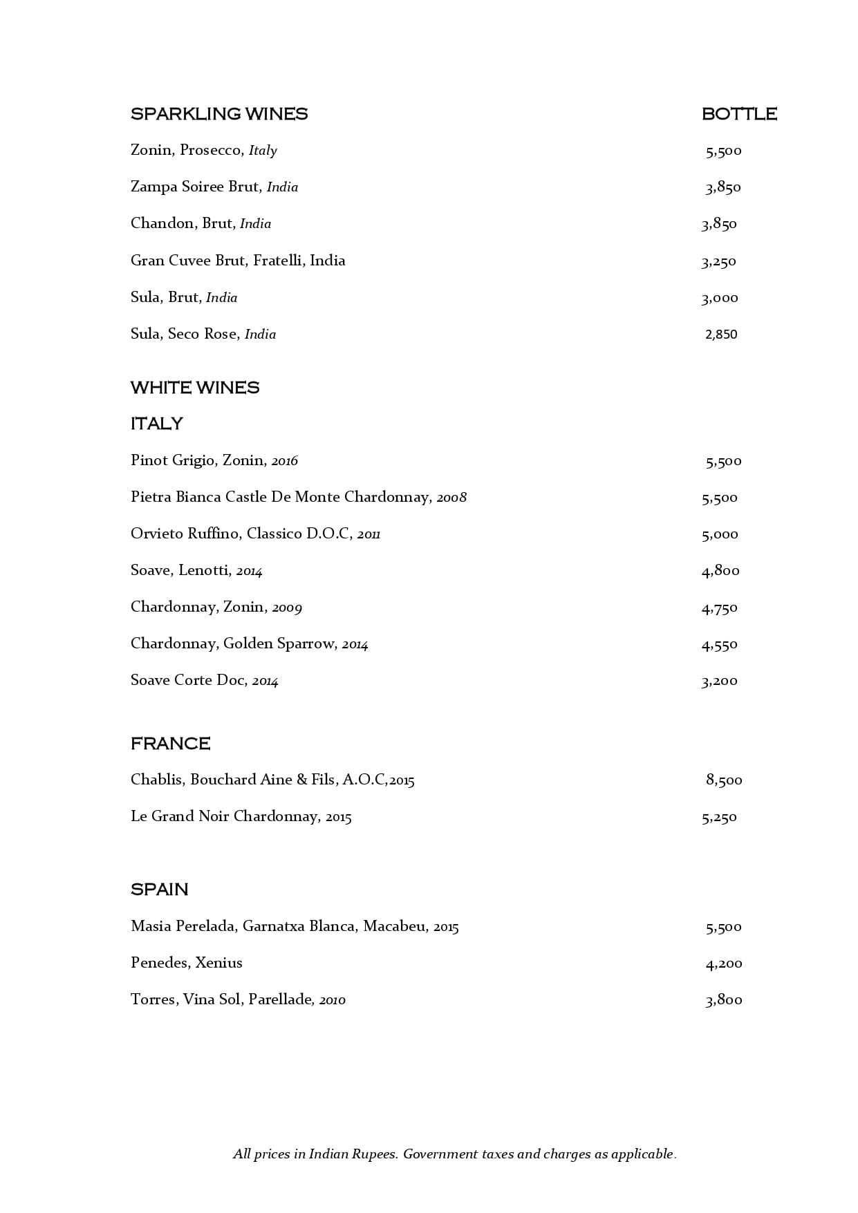 Menu of Chingari , Sheraton Grand Pune Bund Garden Hotel, Pune