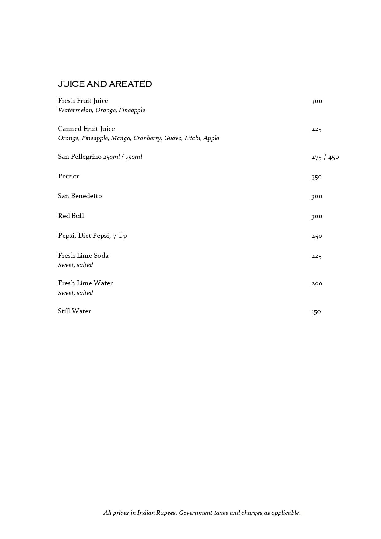 Menu of Chingari , Sheraton Grand Pune Bund Garden Hotel, Pune