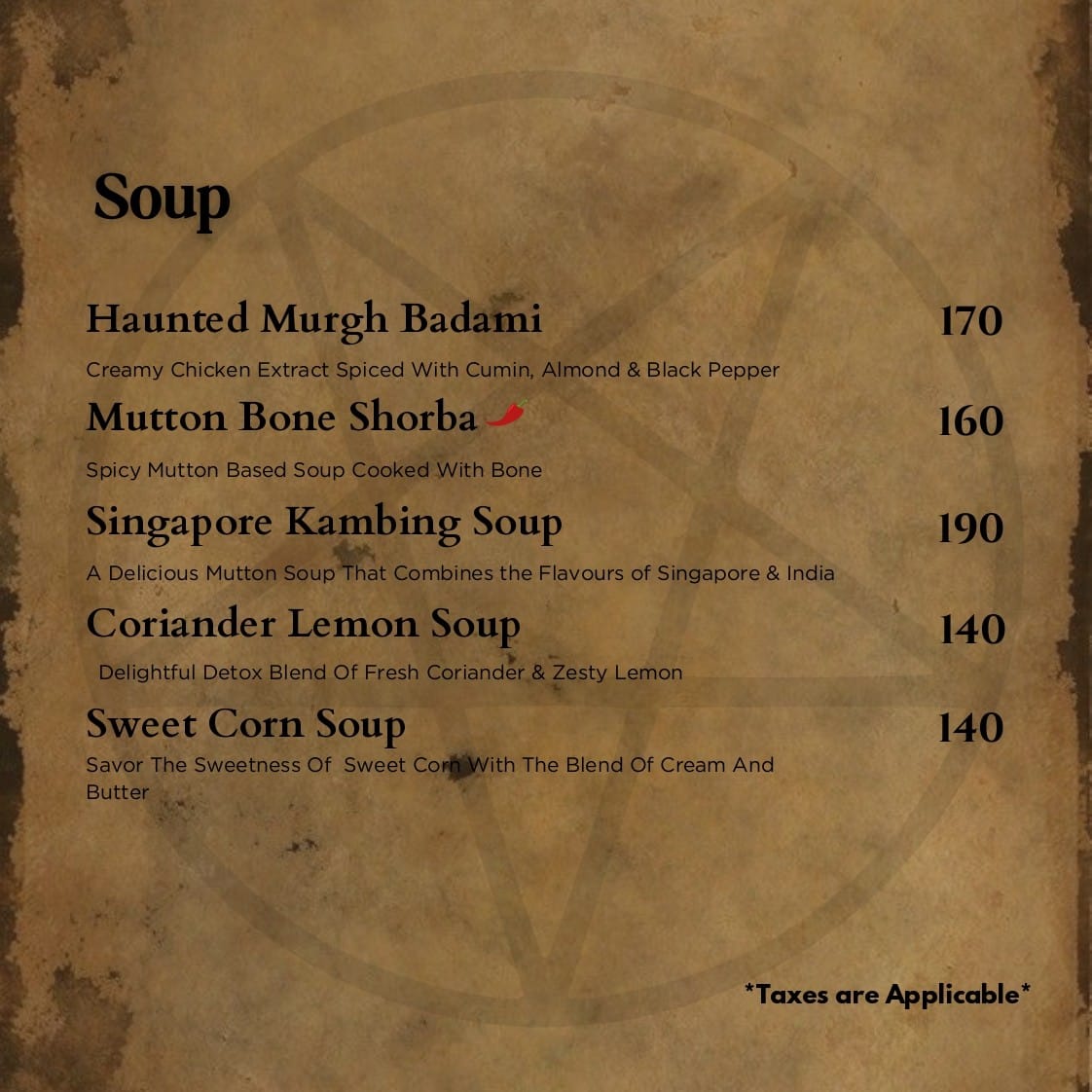Menu of Haunted, Anna Nagar East, Chennai