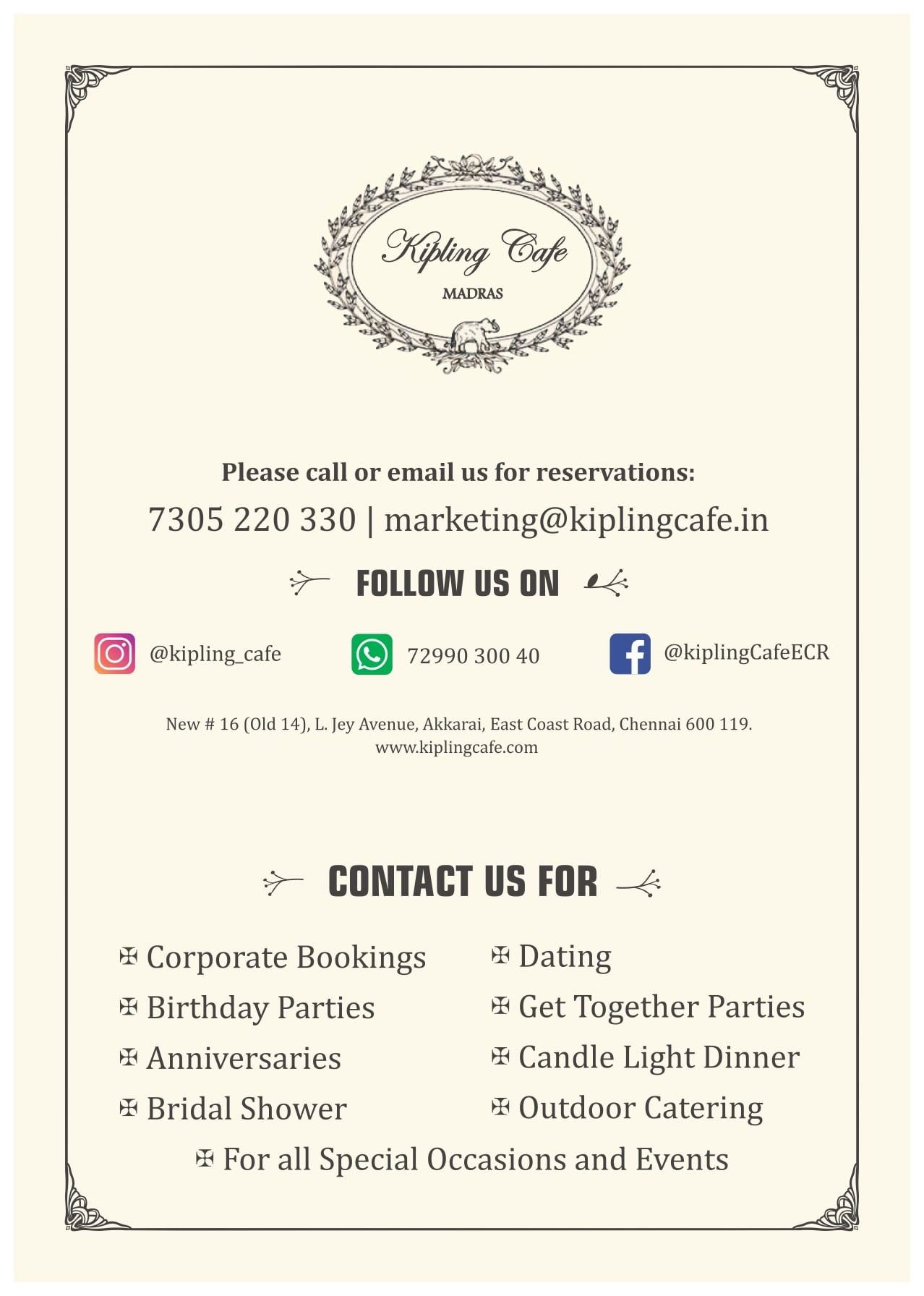 Menu of Kipling Cafe, Kipling, East Coast Road (ECR)