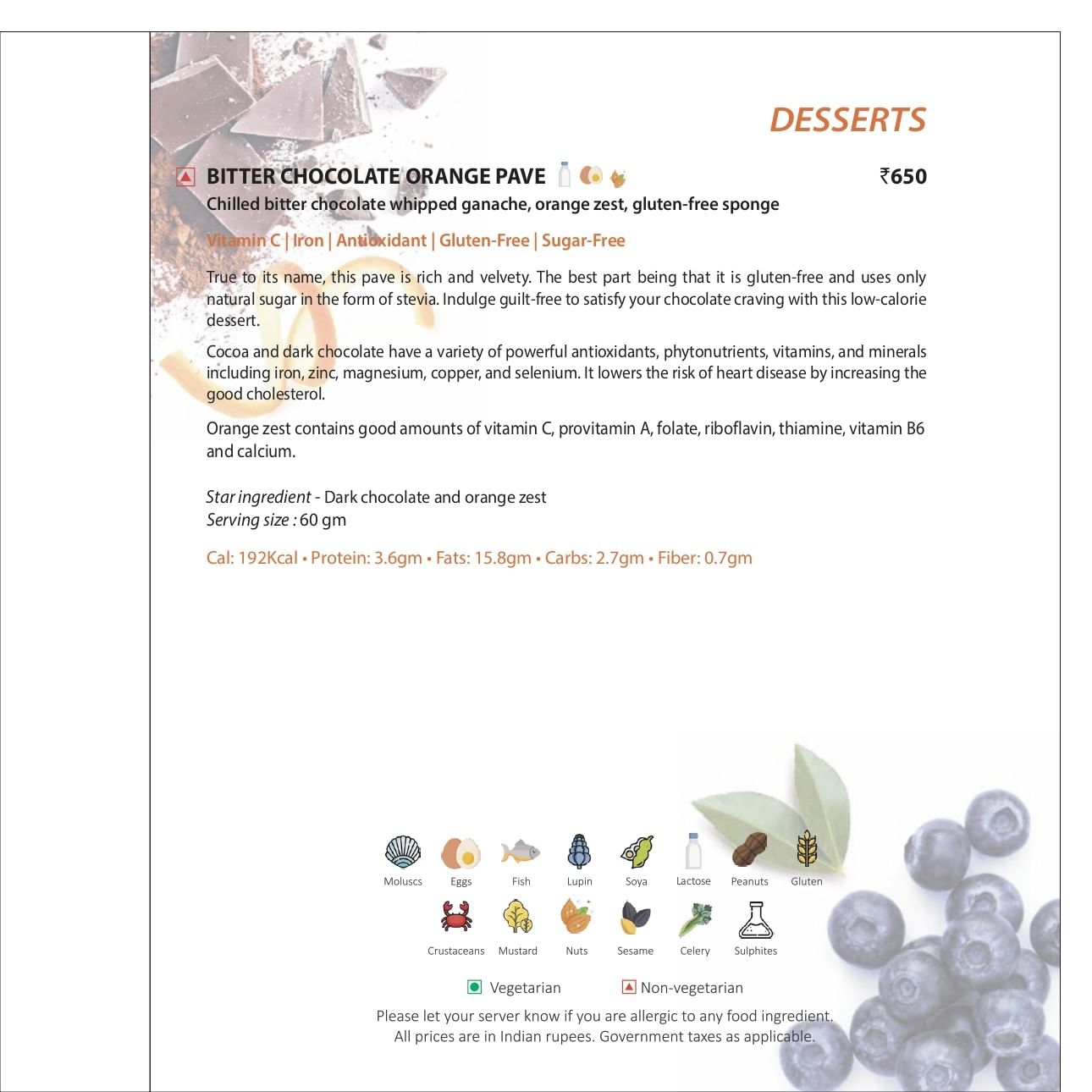 Menu of Spectra, The Leela Palace, Chennai