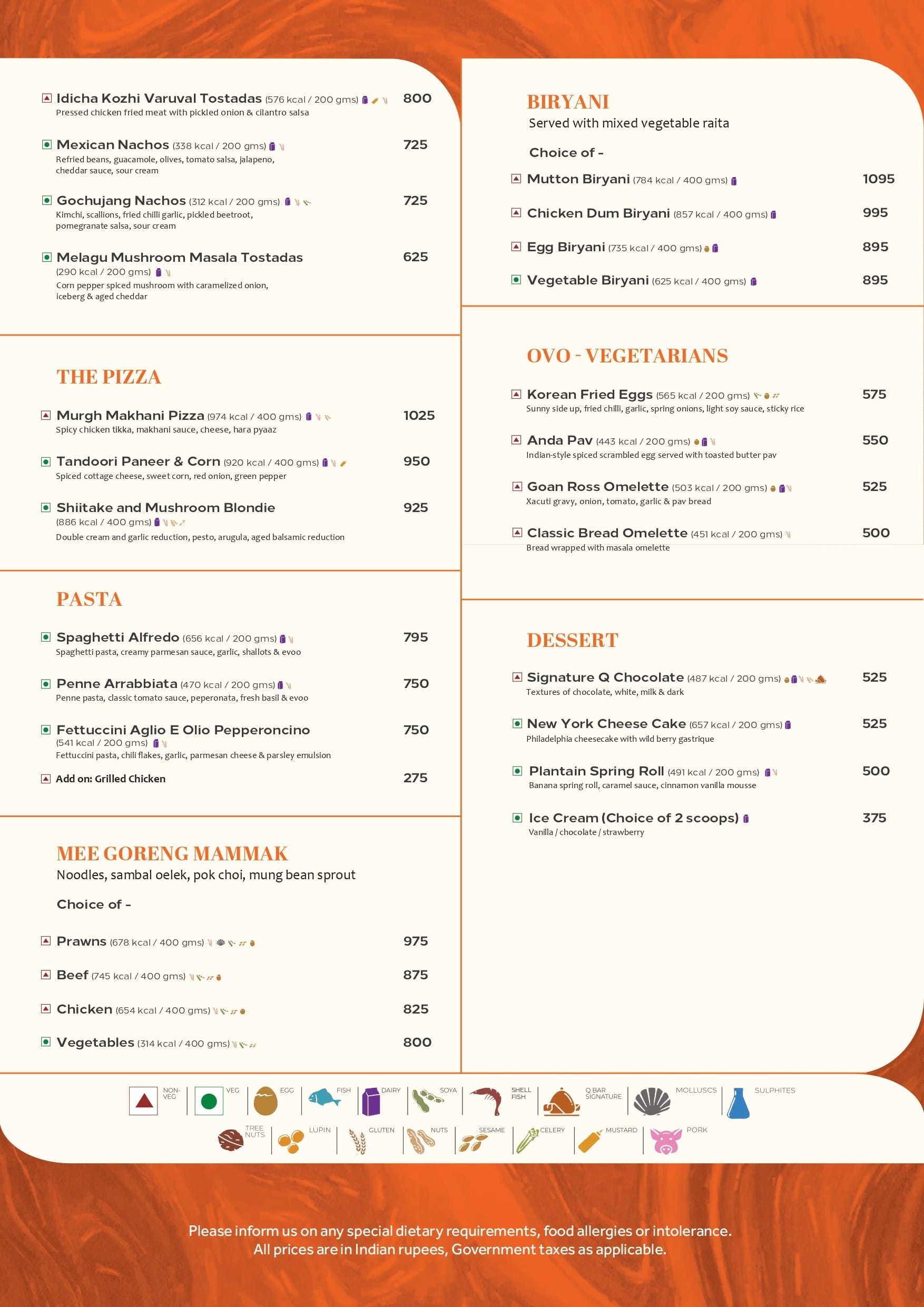 Menu of Q Bar, Hilton, Chennai
