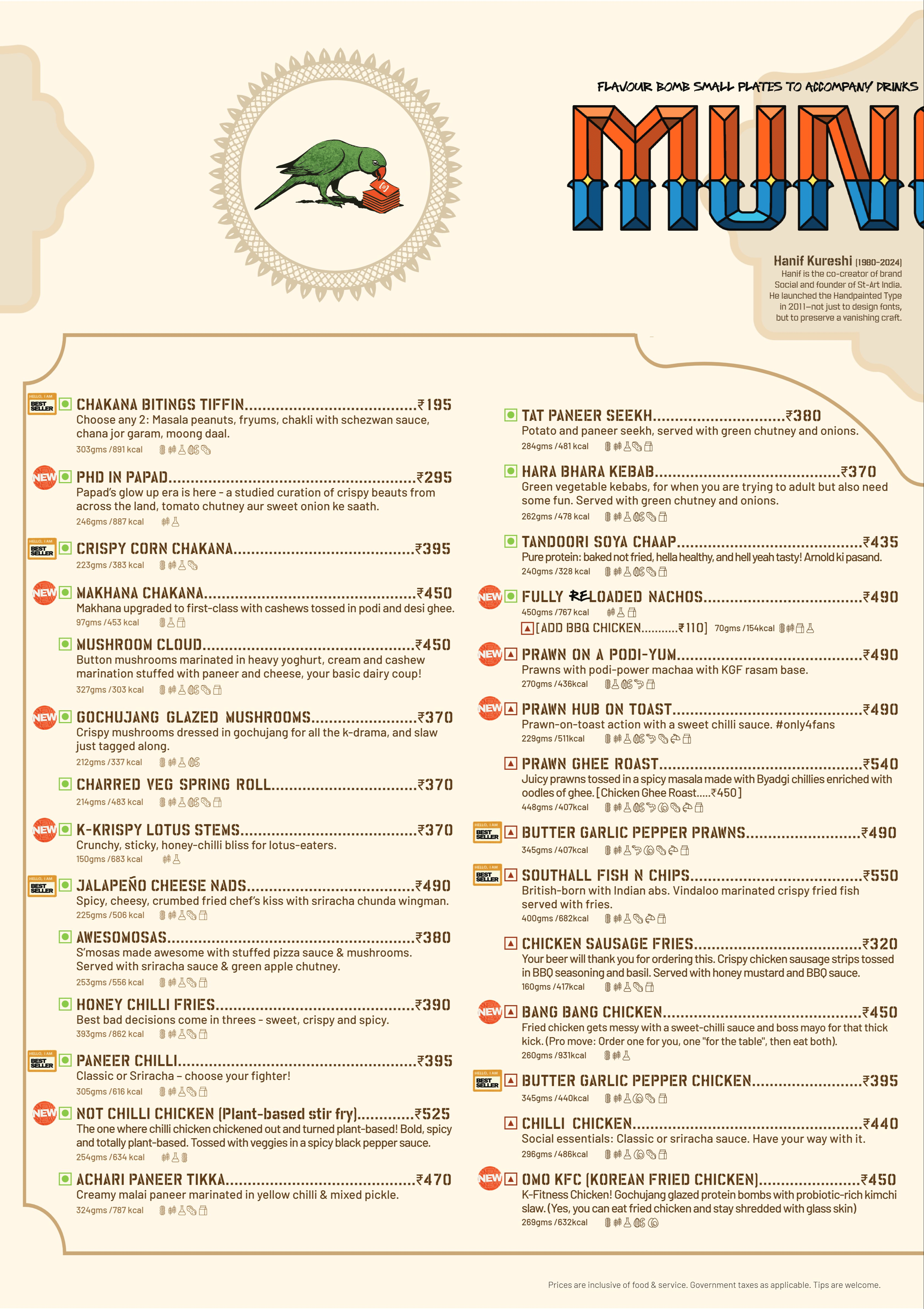 Menu of Cyber Hub Social, Cyber Hub, Gurgaon
