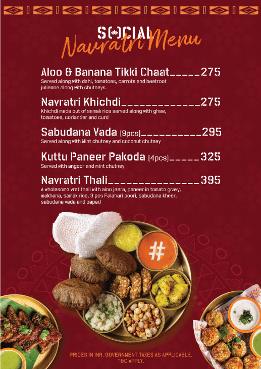 Menu of Cyber Hub Social, Cyber Hub, Gurgaon