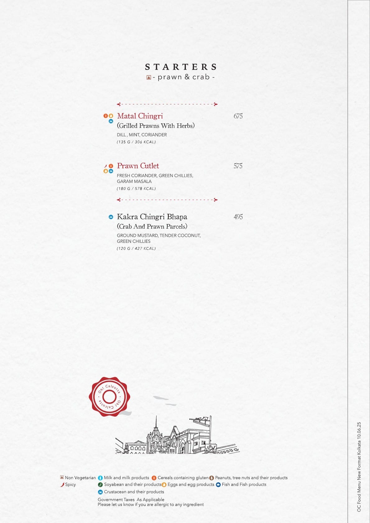 Menu of Oh! Calcutta, Forum Mall, Elgin