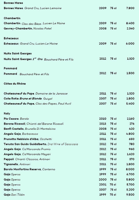 Menu of Pierchic, Al Qasr, Madinat Jumeirah