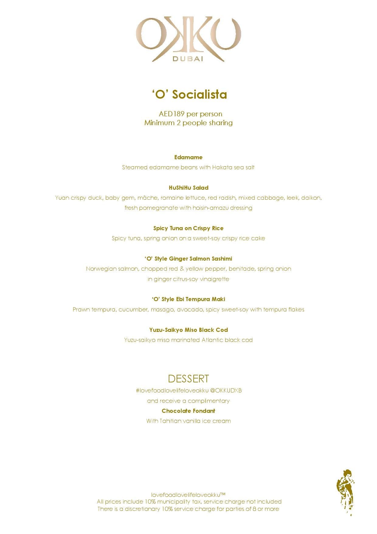 Menu of Okku, The H Hotel, Dubai