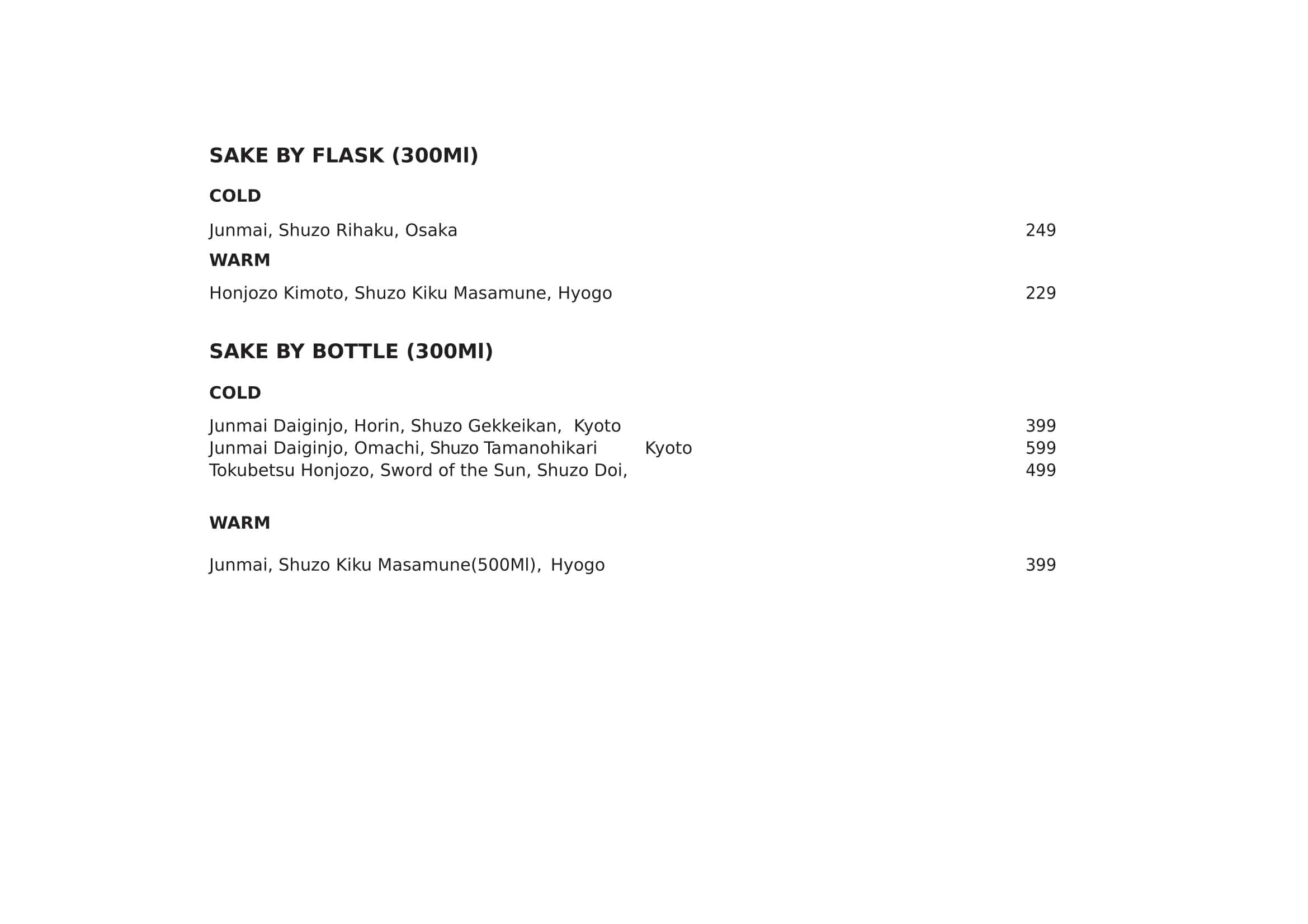 Menu of Okku, The H Hotel, Dubai