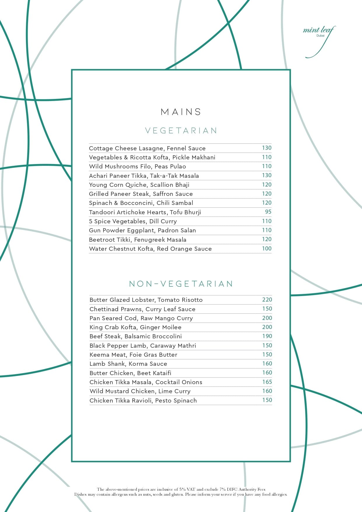 Menu of Mint Leaf of London, DIFC, Financial Center