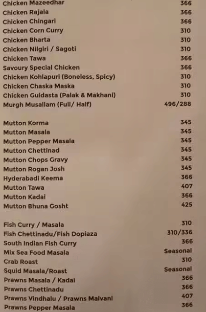 Menu of Savoury Sea Shell, Anna Nagar East, Chennai