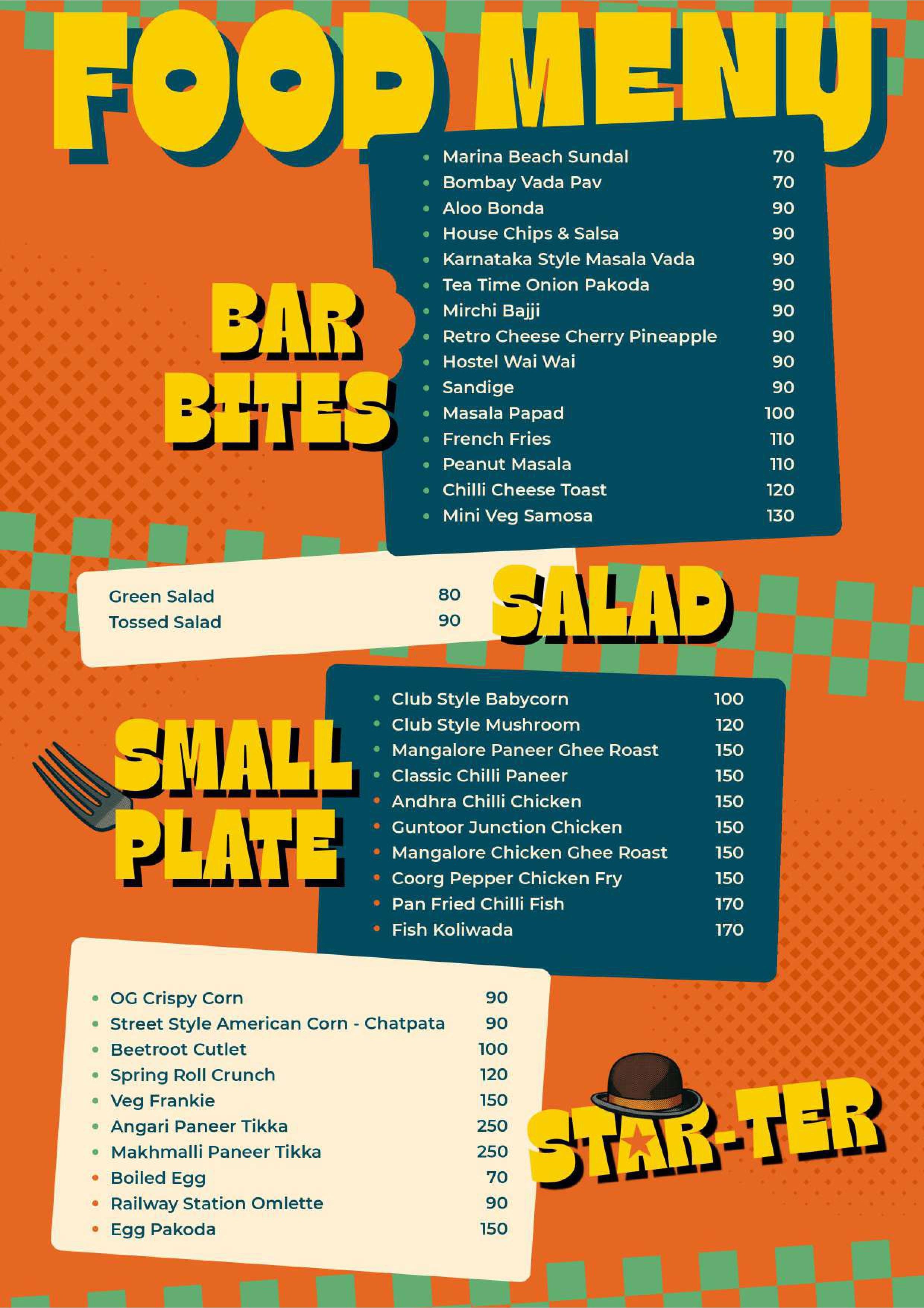 Menu of House of Commons, HSR, South Bengaluru