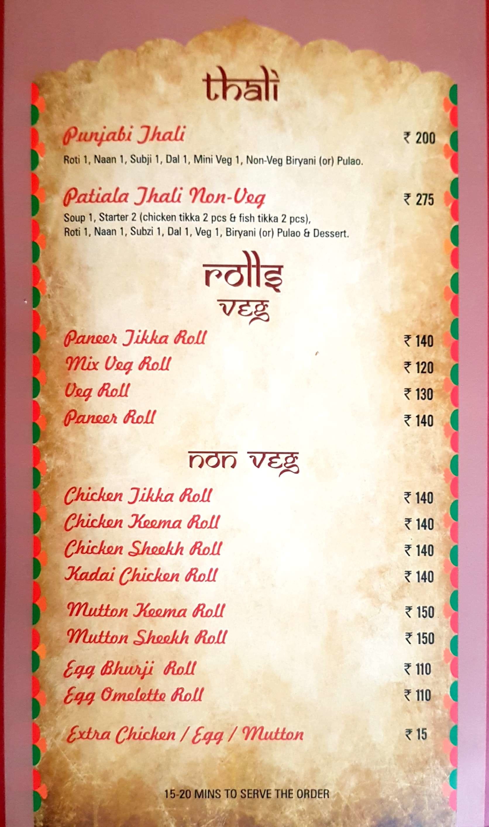 Menu of Bhatinda Xpress , Thuraipakkam, Chennai