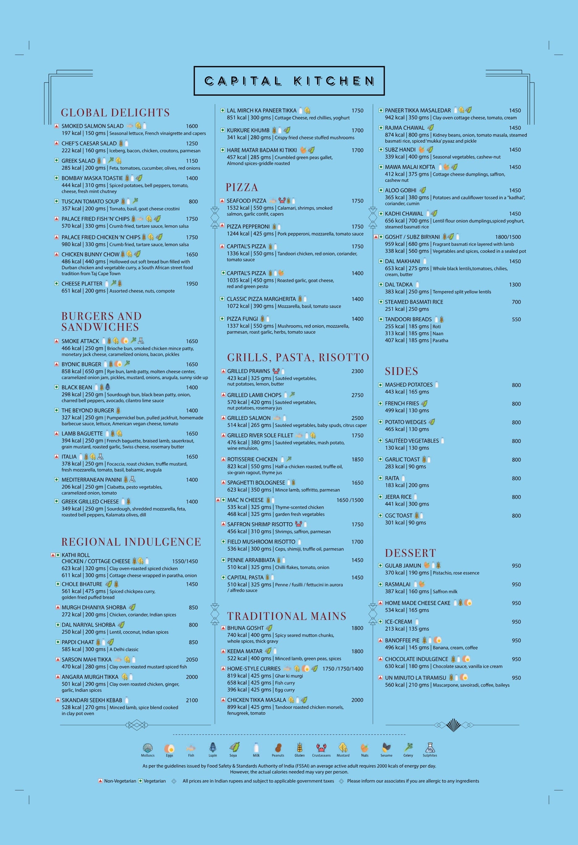 Menu of Capital Kitchen, Taj Palace, New Delhi
