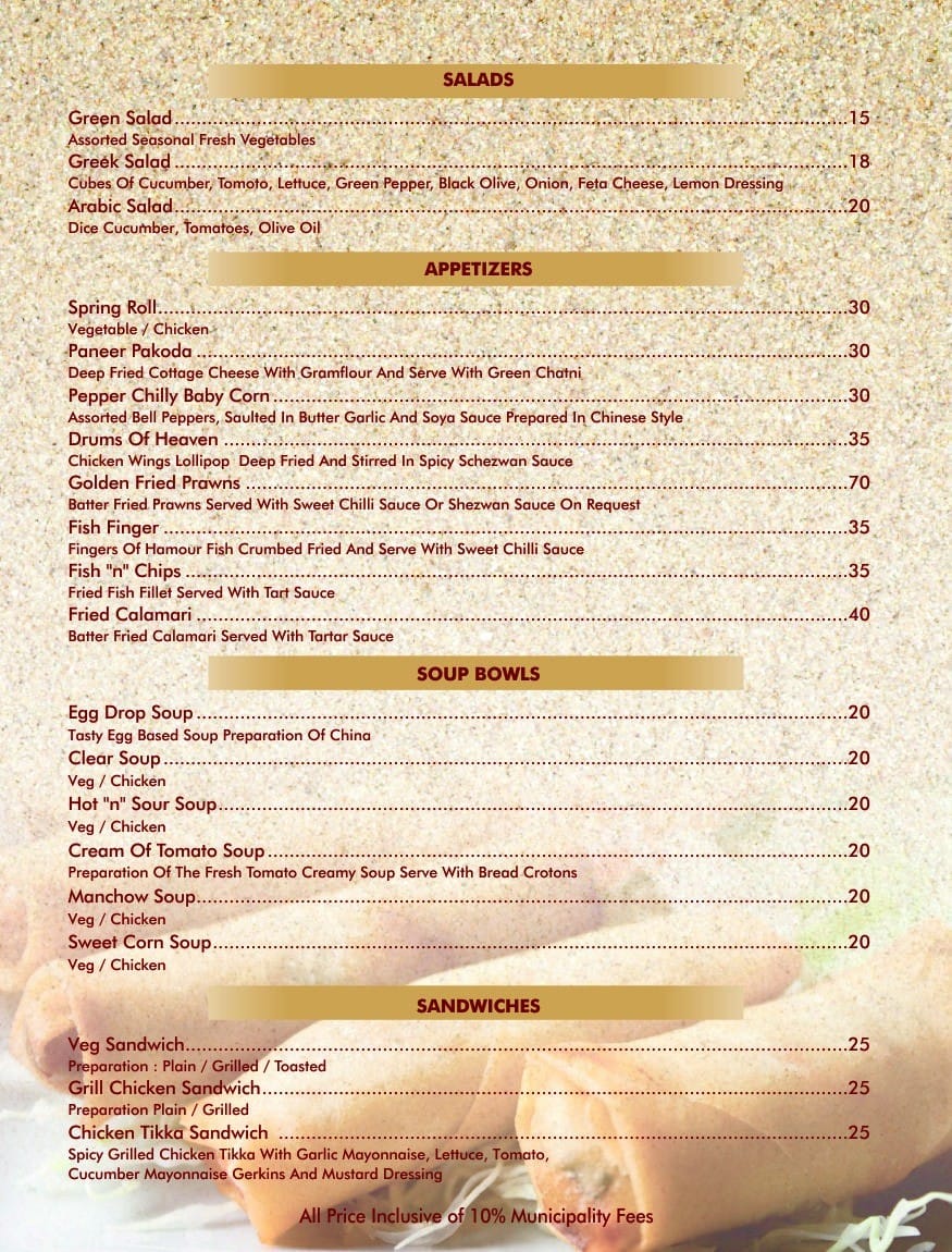 Menu of Fisherman's Hub, Meena Bazaar, Bur Dubai