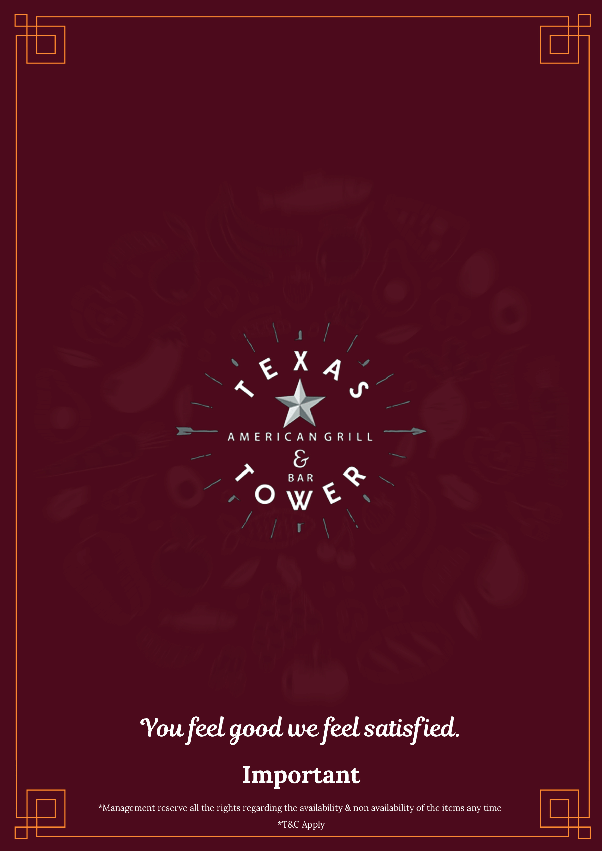 Menu of Texas Tower, Kharadi, Pune