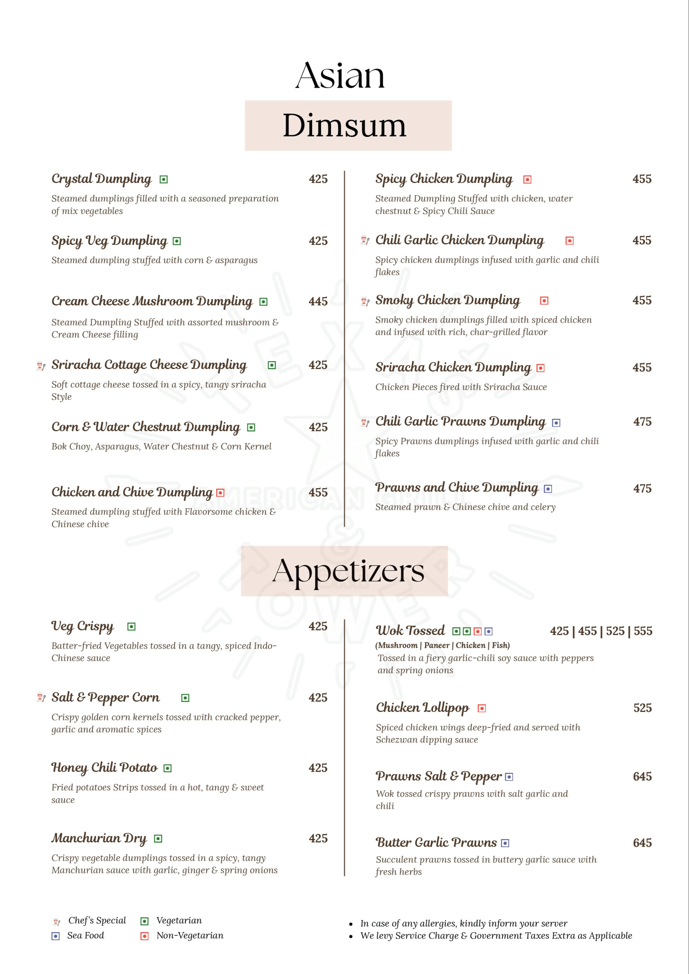 Menu of Texas Tower, Kharadi, Pune