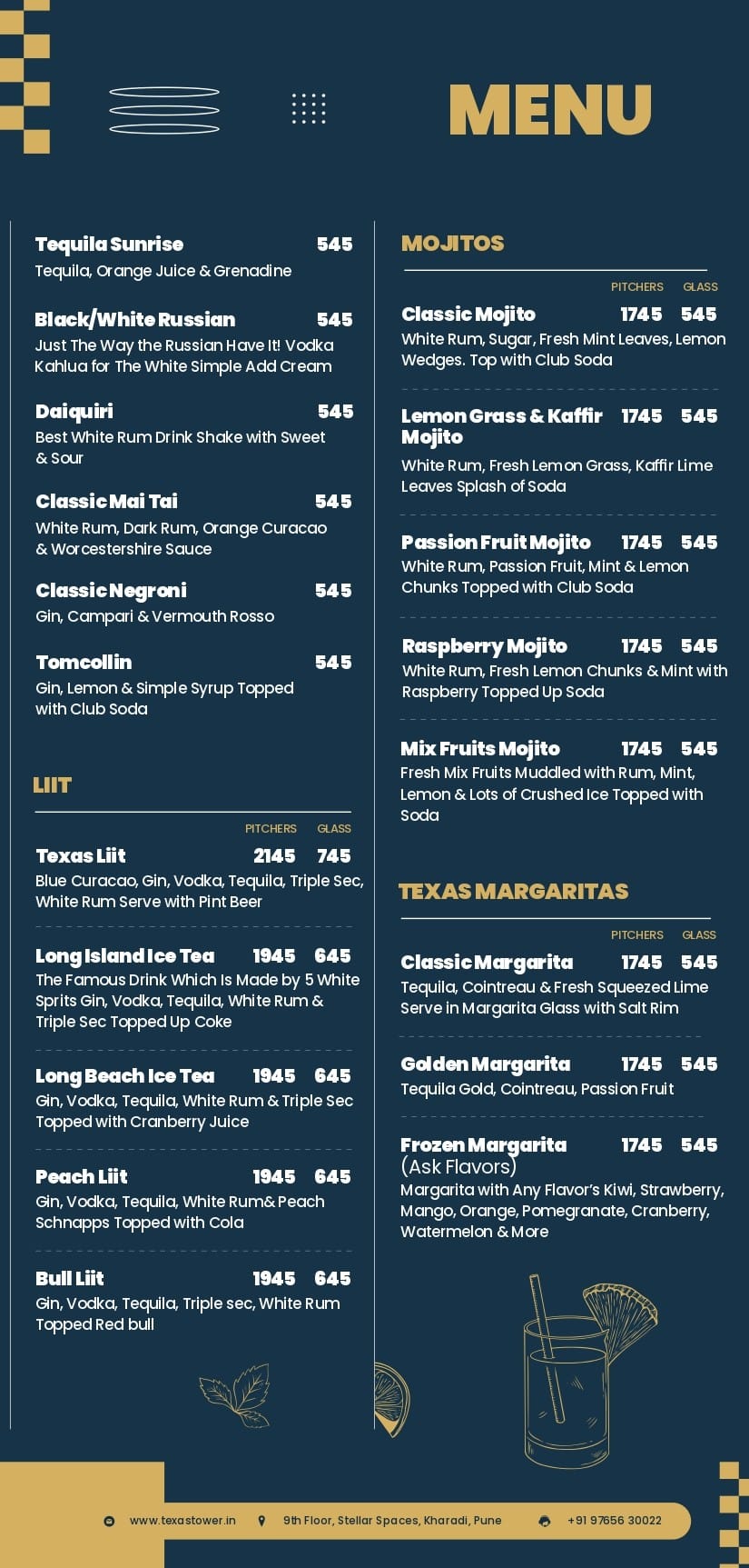 Menu of Texas Tower, Kharadi, Pune