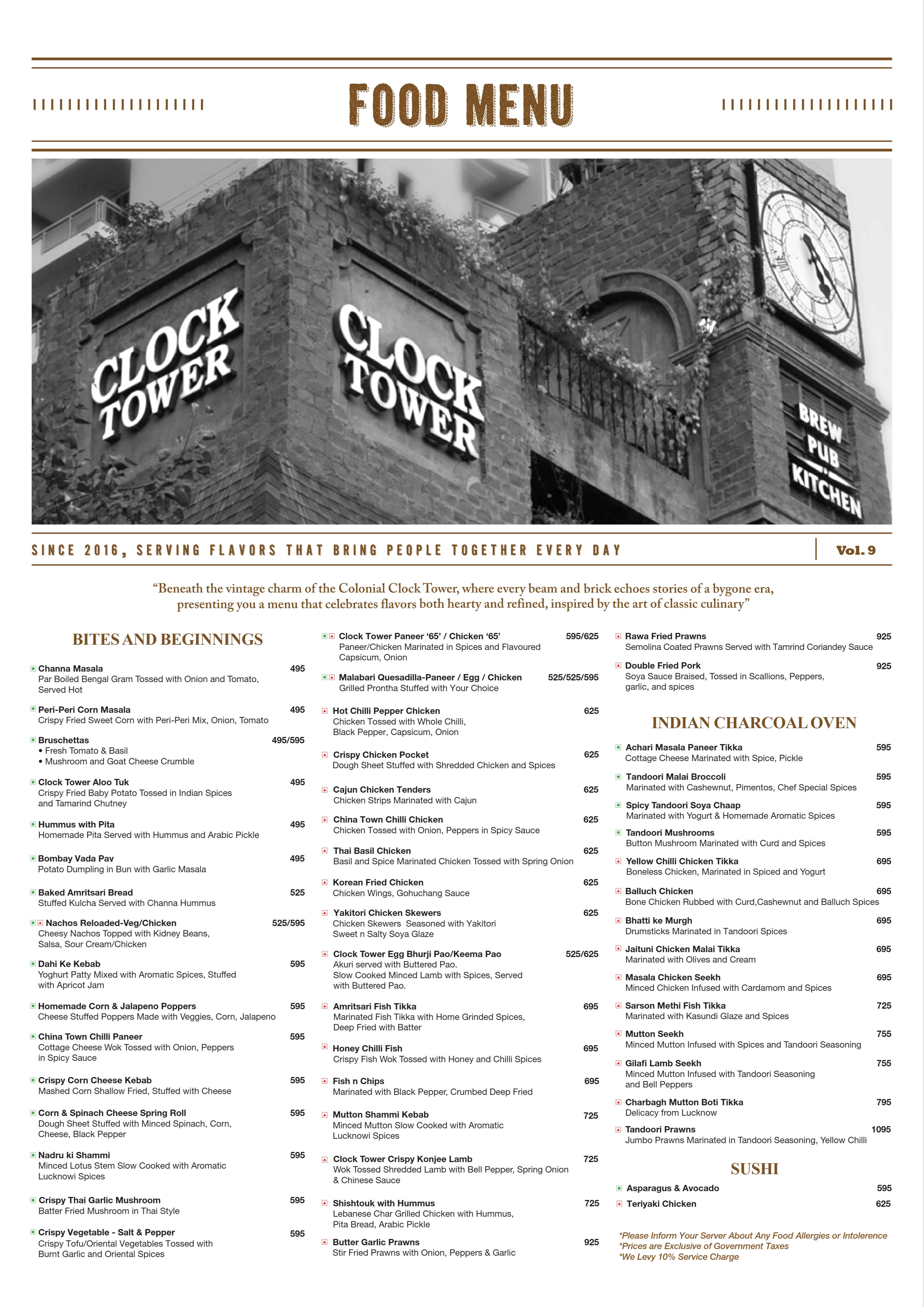 Menu of Clock Tower, Golf Course Road, Gurgaon