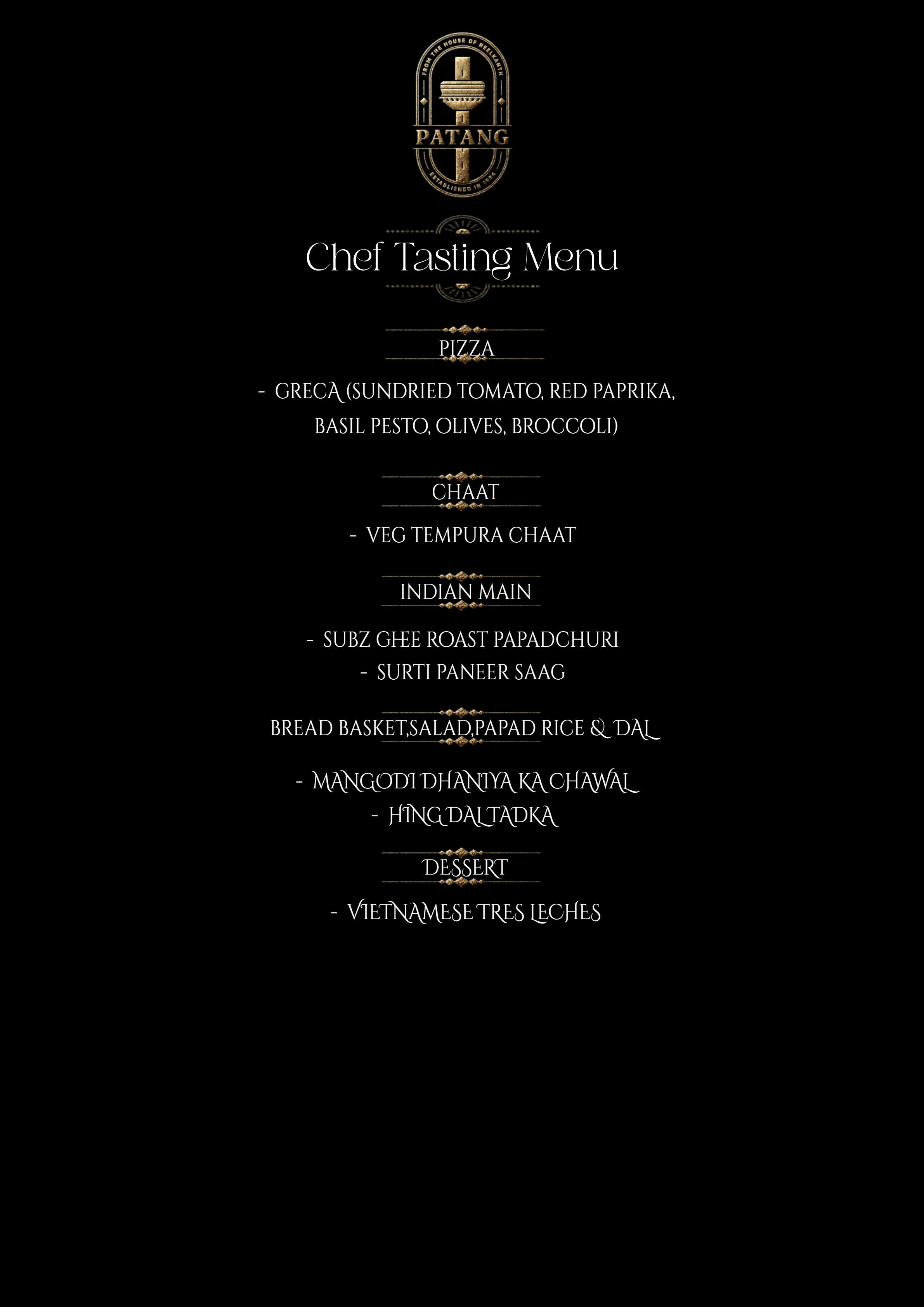 Menu of Patang - The Revolving Restaurant, Ellis Bridge, Central Ahmedabad