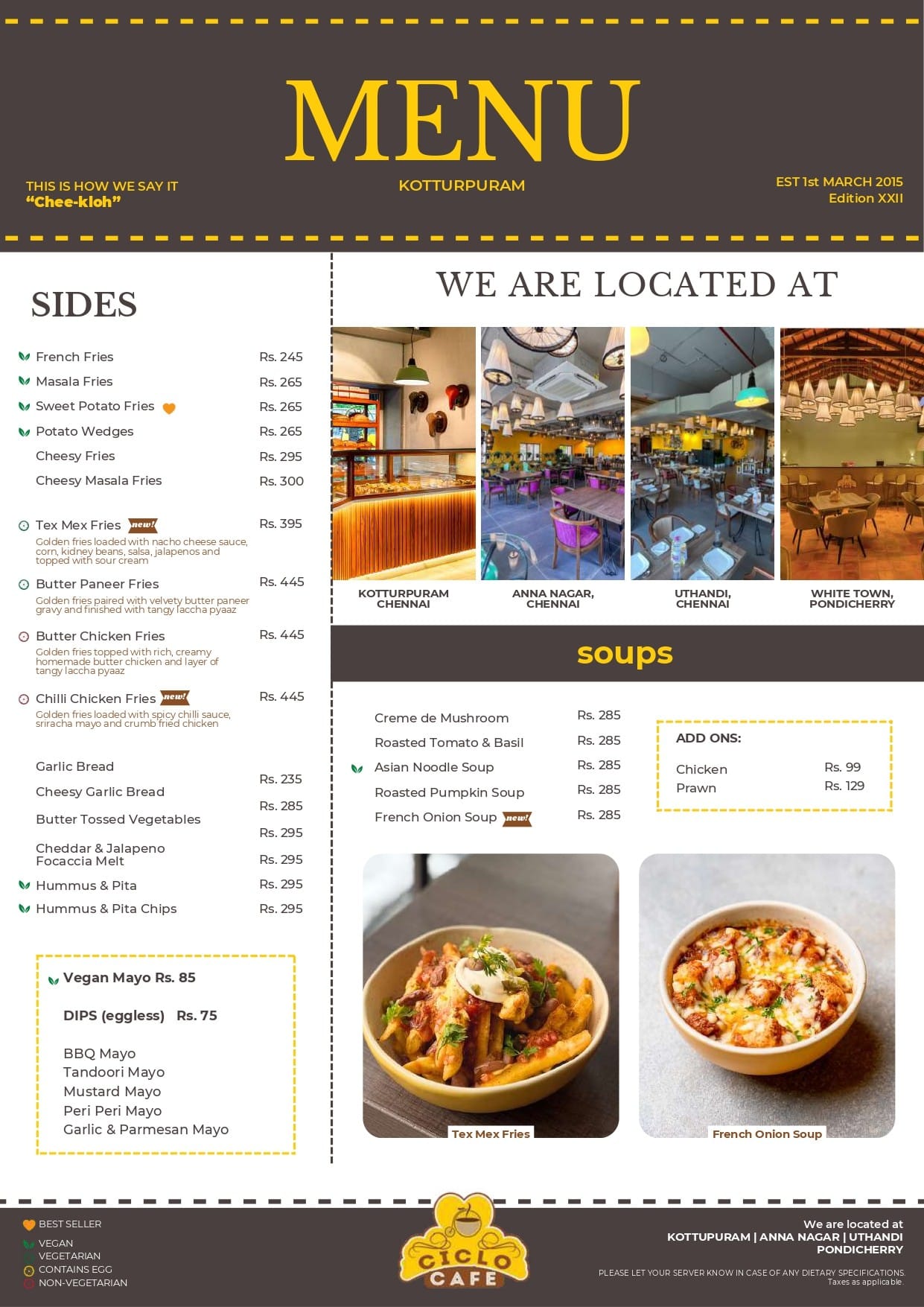 Menu of Ciclo Cafe, Kotturpuram, Chennai