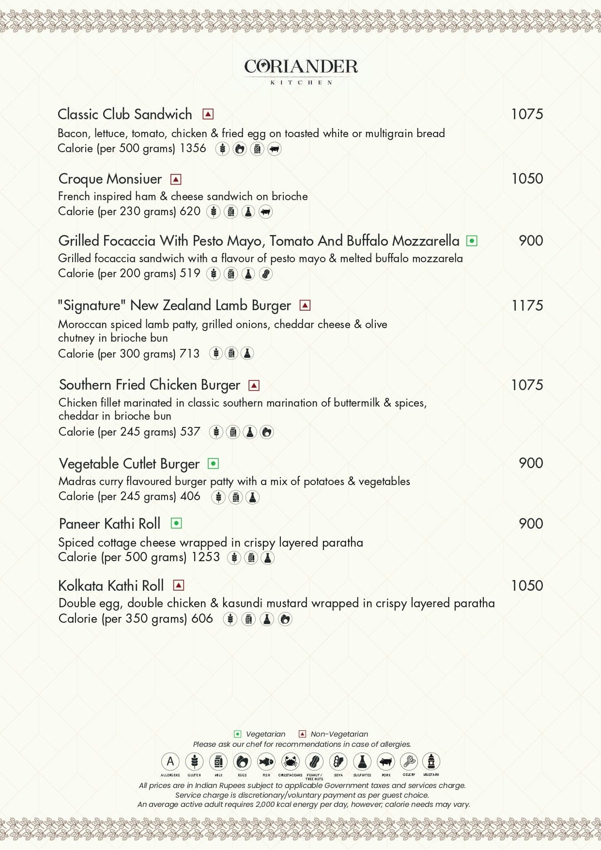 Menu of Coriander Kitchen, Conrad Pune, Pune
