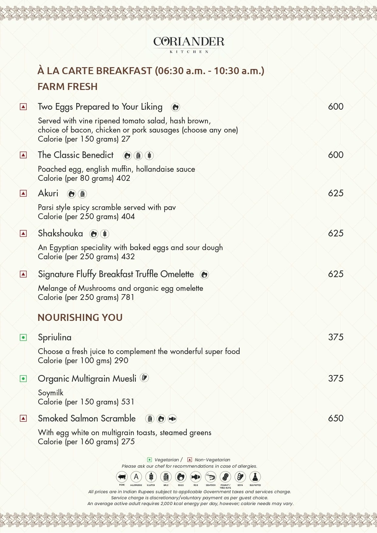 Menu of Coriander Kitchen, Conrad Pune, Pune