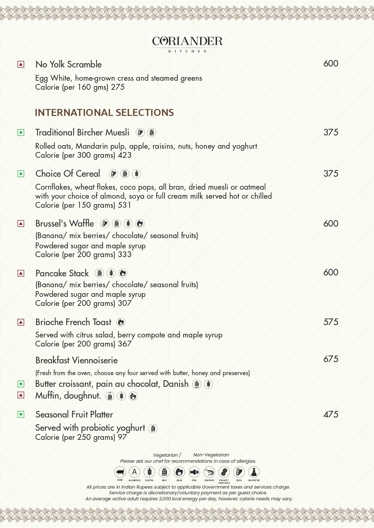 Menu of Coriander Kitchen, Conrad Pune, Pune