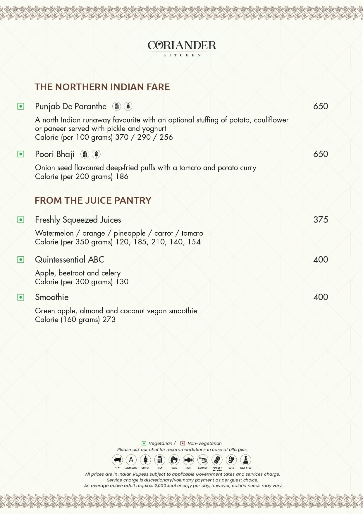 Menu of Coriander Kitchen, Conrad Pune, Pune