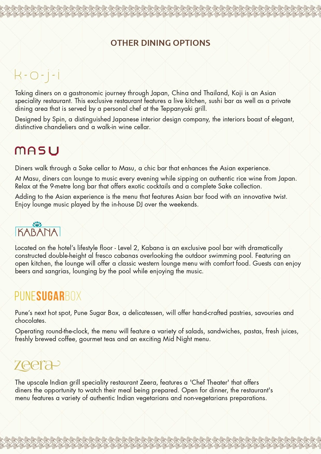 Menu of Coriander Kitchen, Conrad Pune, Pune