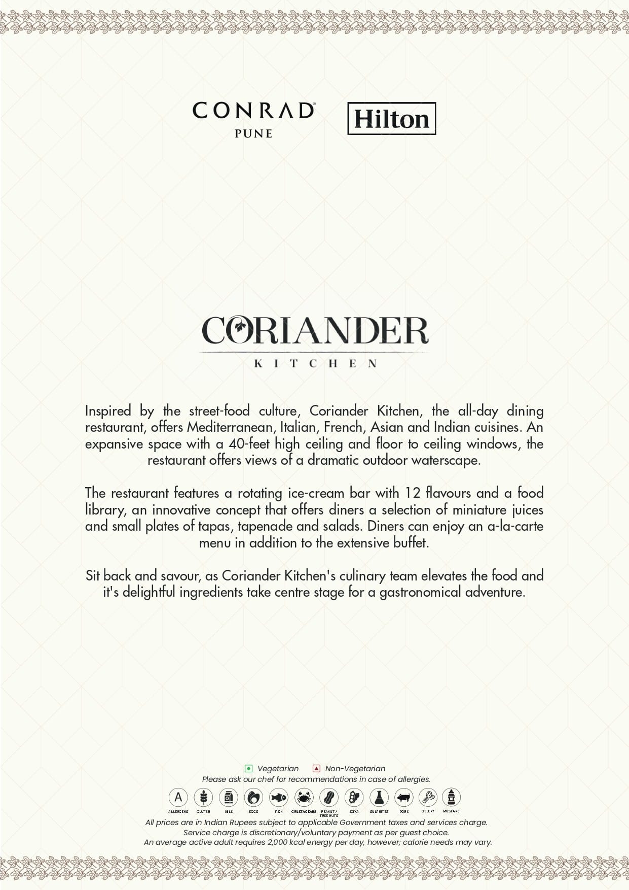 Menu of Coriander Kitchen, Conrad Pune, Pune