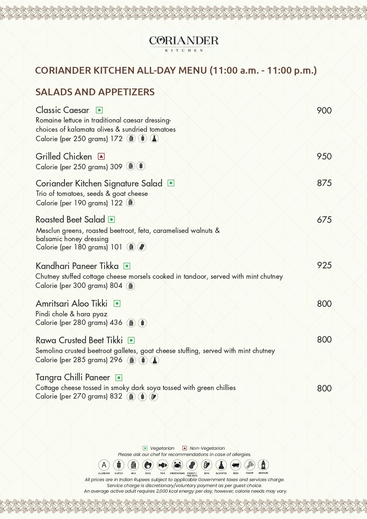 Menu of Coriander Kitchen, Conrad Pune, Pune