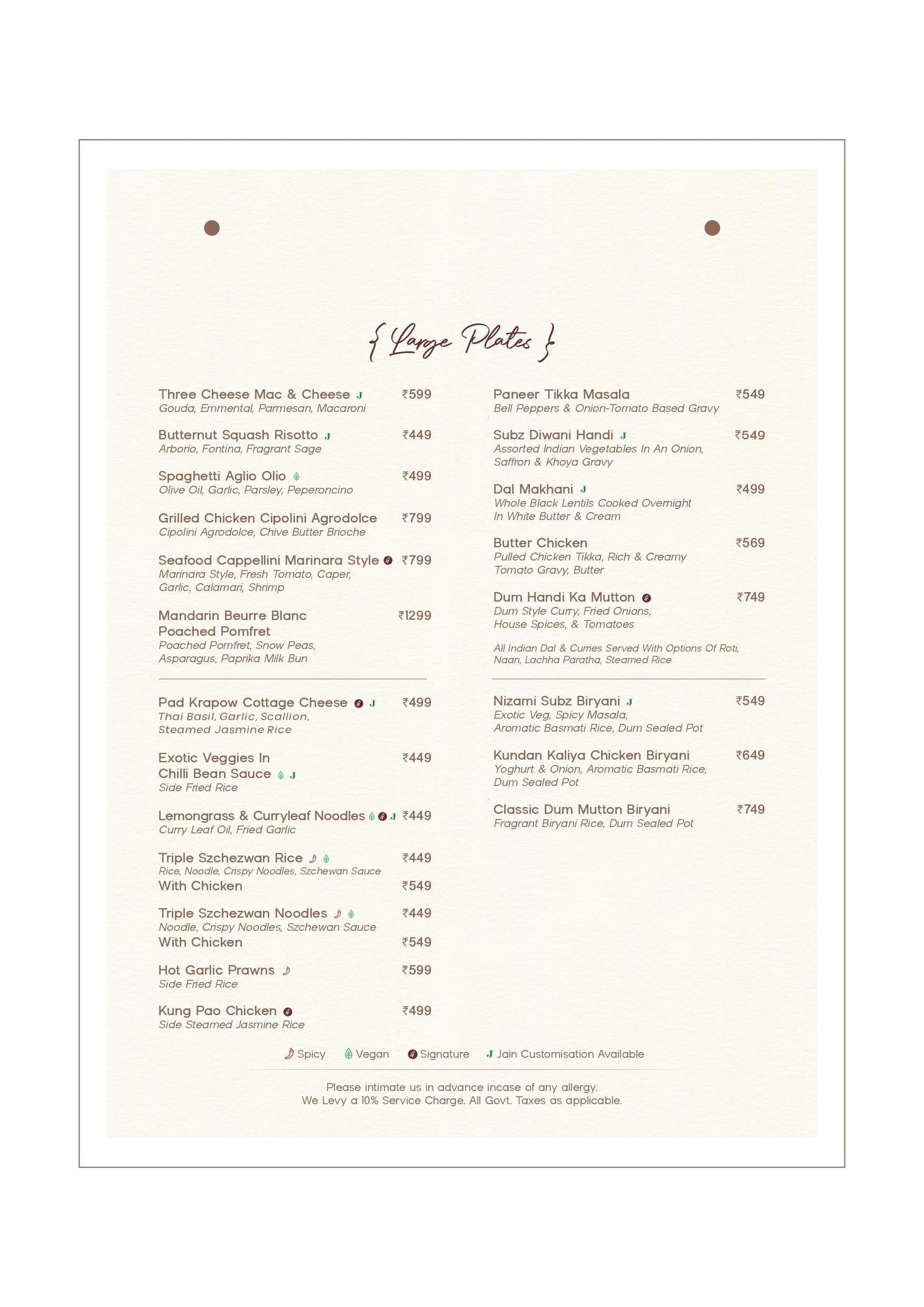 Menu of Glocal, Worli, South Mumbai