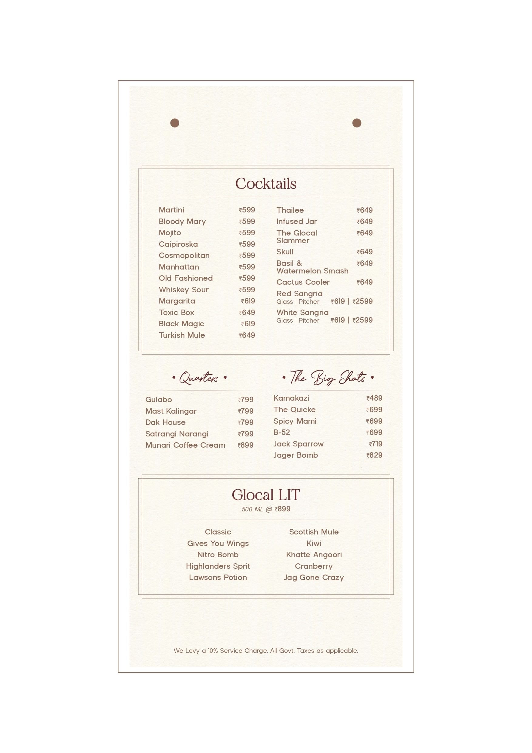 Menu of Glocal, Worli, South Mumbai