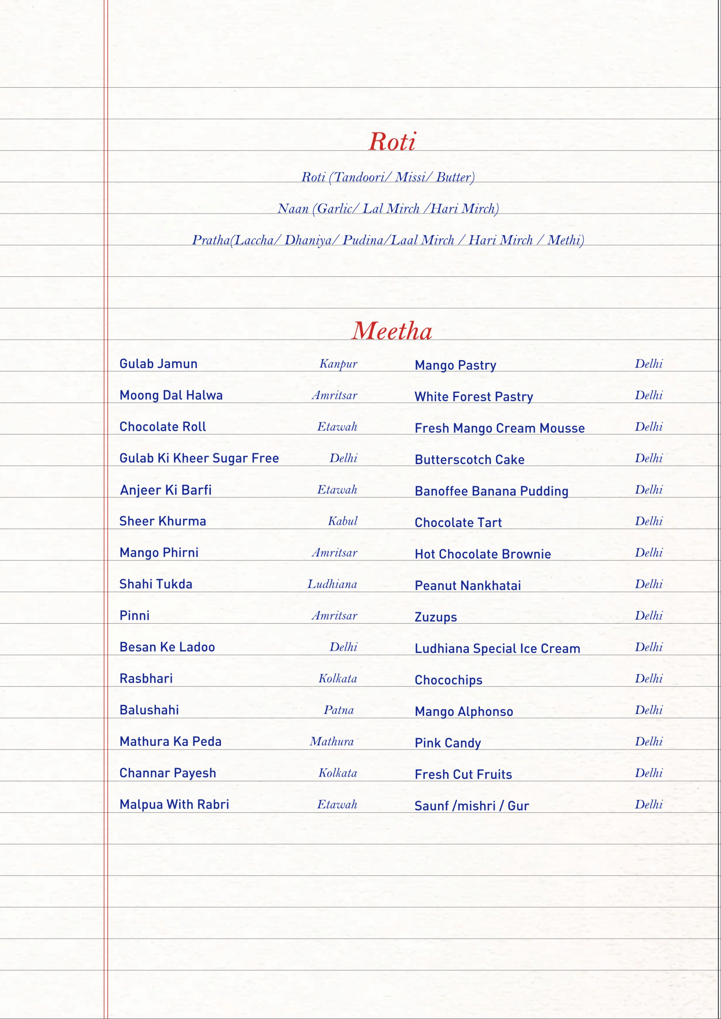 Menu of The G T Road, Connaught Place (CP), Central Delhi