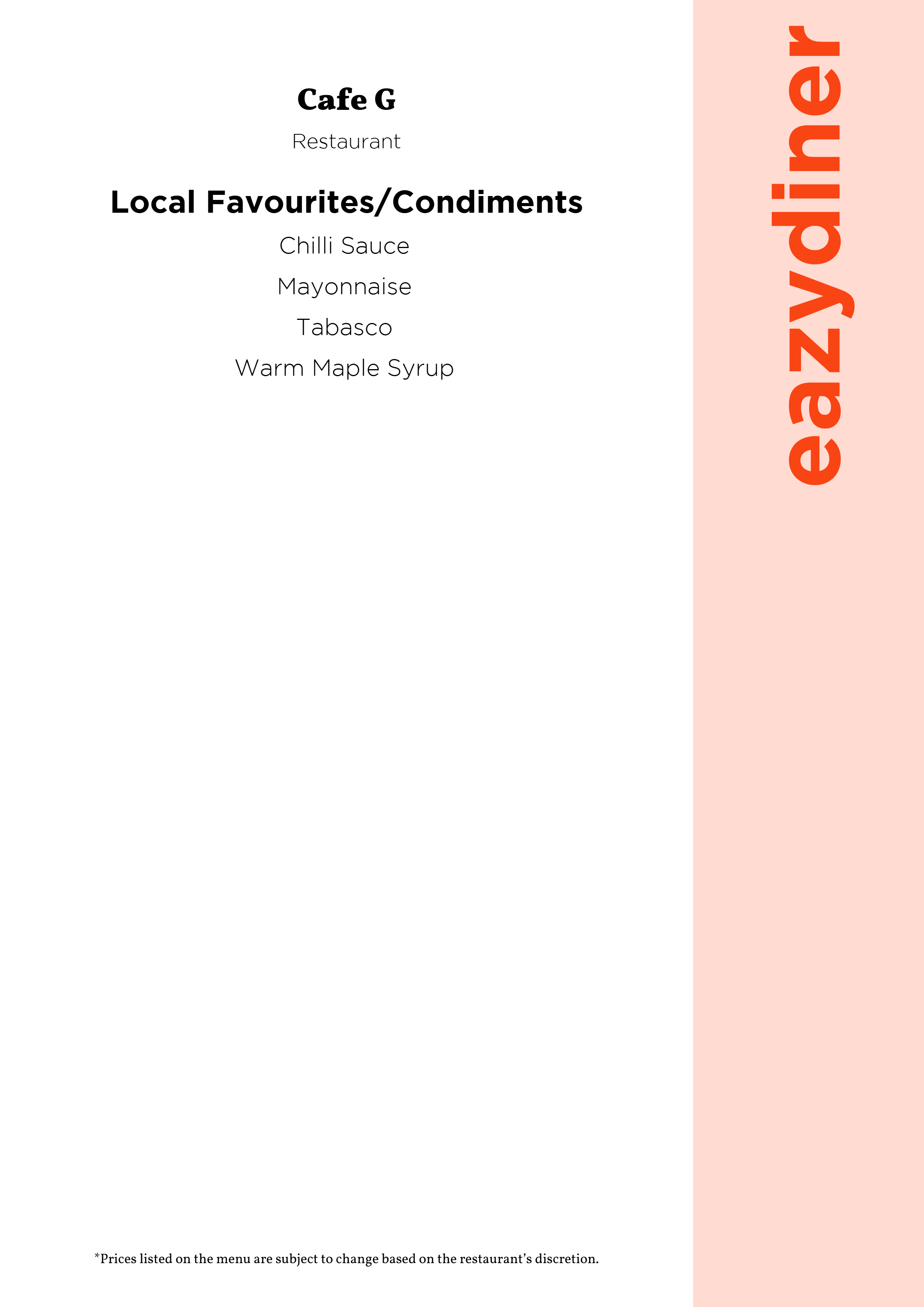 Menu of Cafe G, Holiday Inn Chennai OMR IT Expressway