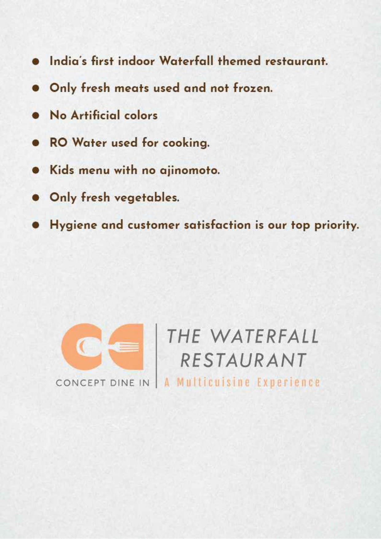 Menu of The Waterfall Restaurant, Vadapalani, Chennai