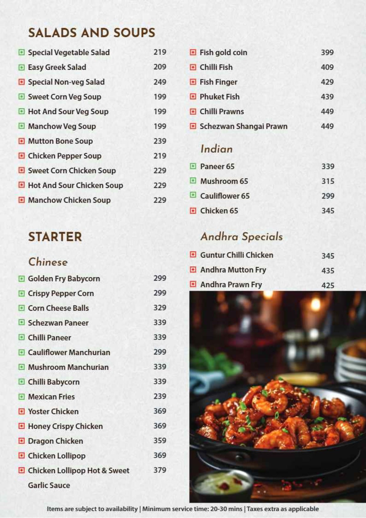 Menu of The Waterfall Restaurant, Vadapalani, Chennai
