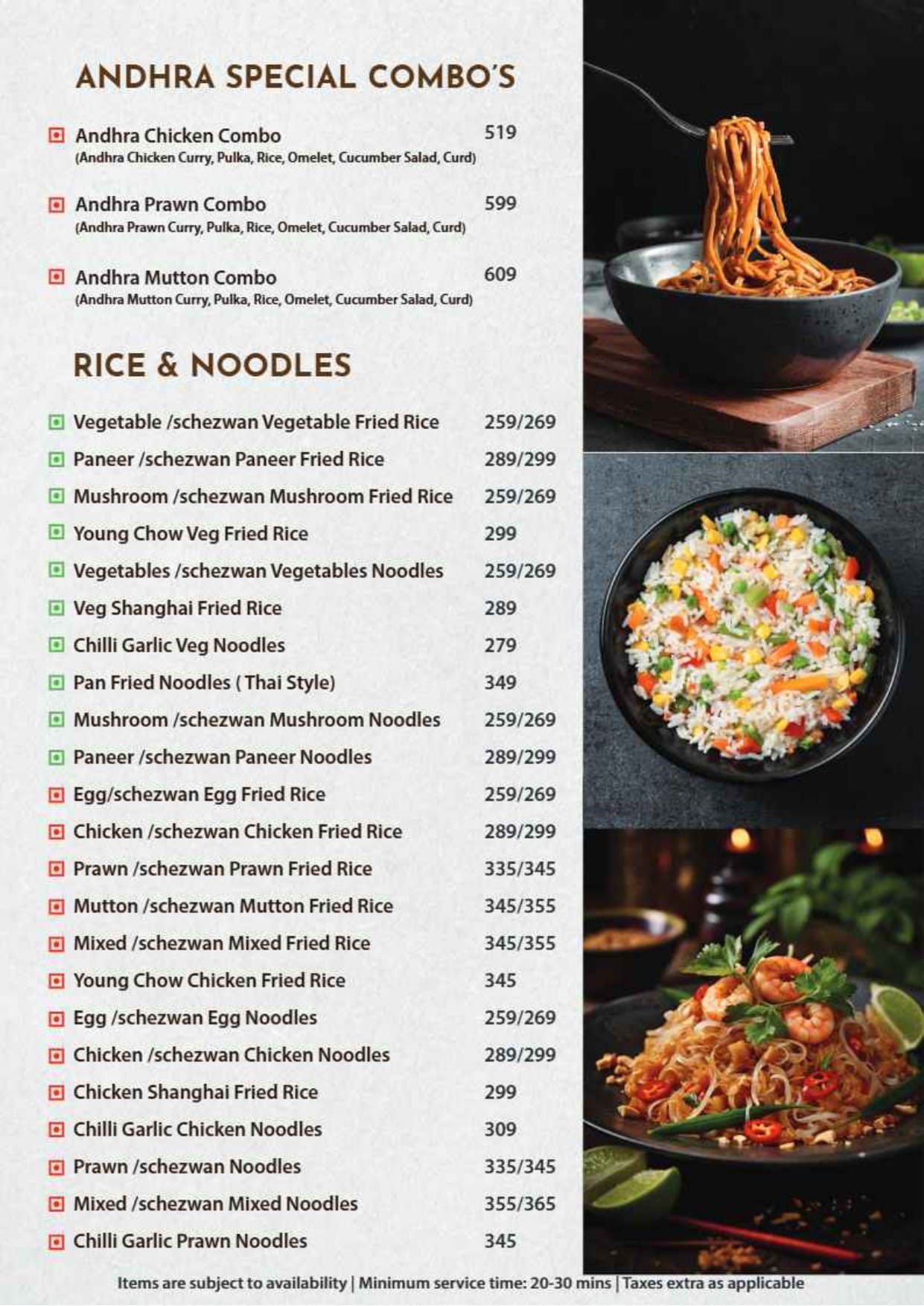 Menu of The Waterfall Restaurant, Vadapalani, Chennai